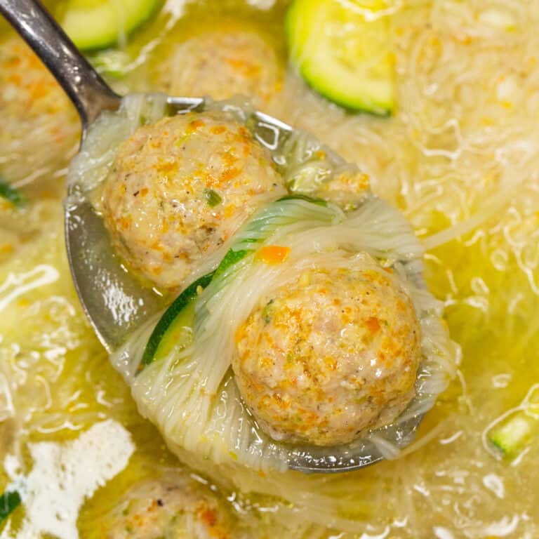 Almondigas Soup with Misua (Filipino Meatball Soup)