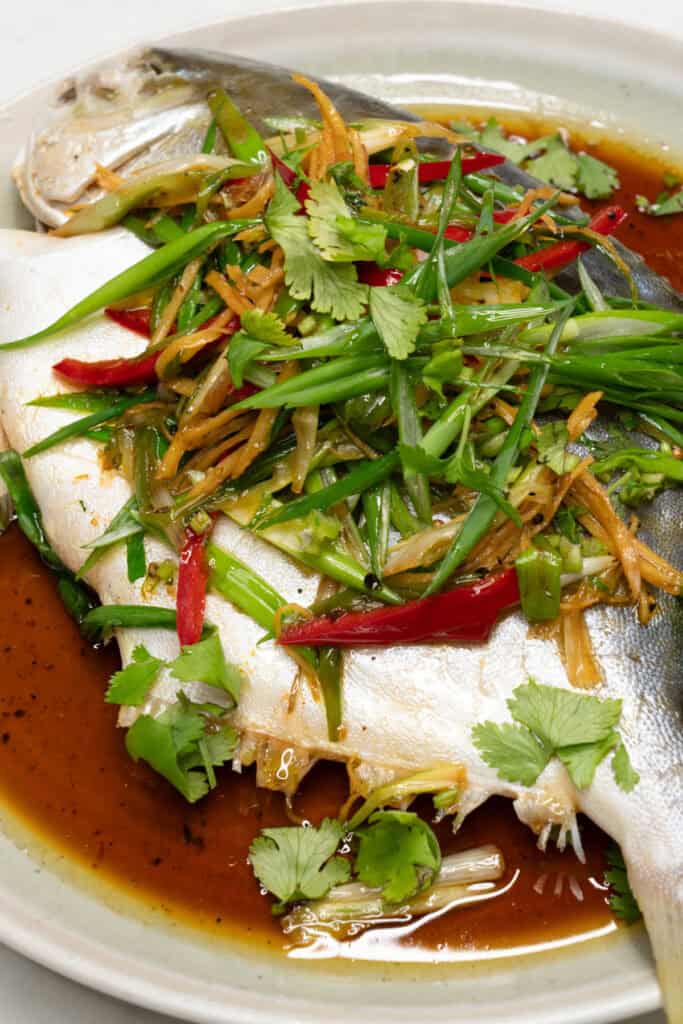 Steamed Pompano Fish with Ginger Scallion Sauce