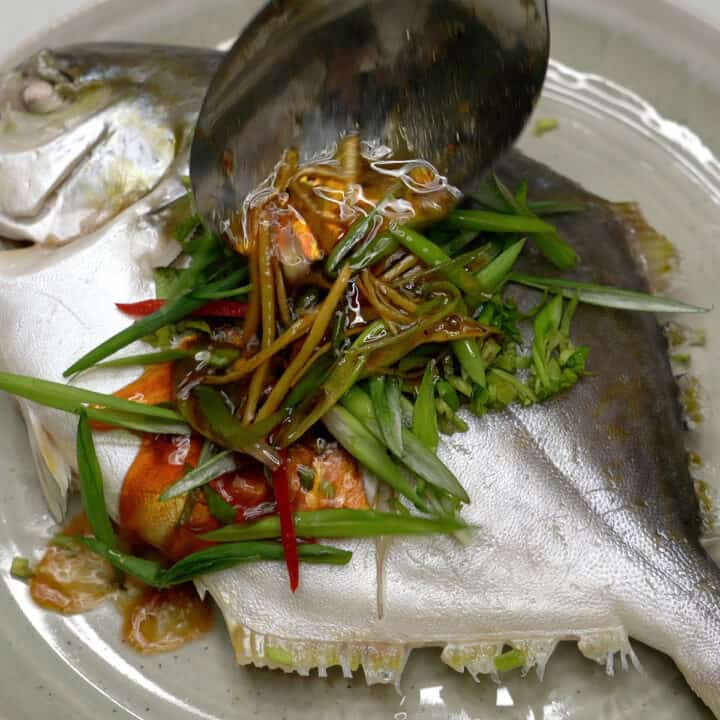 Steamed Pompano Fish with Ginger Scallion Sauce