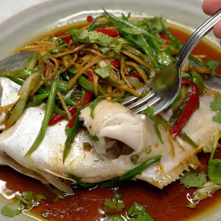 Steamed Pompano Fish with Ginger Scallion Sauce