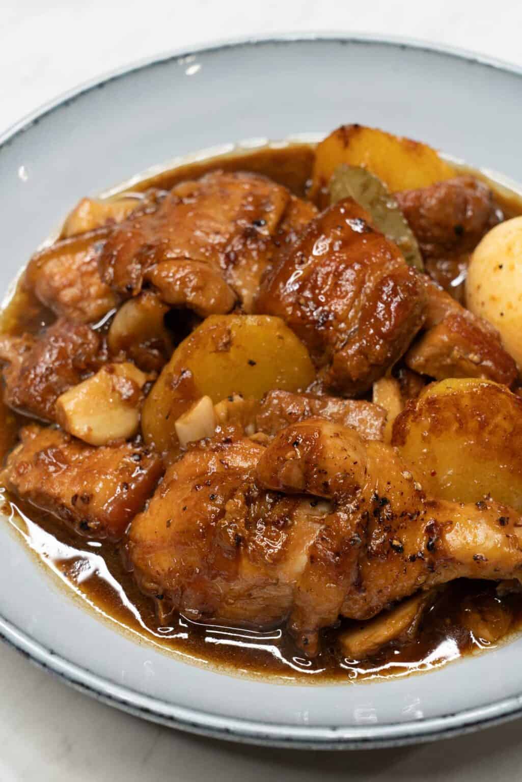 Chicken and Pork Adobo with Potatoes and Eggs